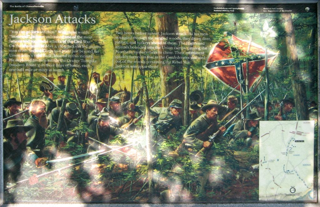 Three wayside markers at Tour Stop 8 at Chancellorsville