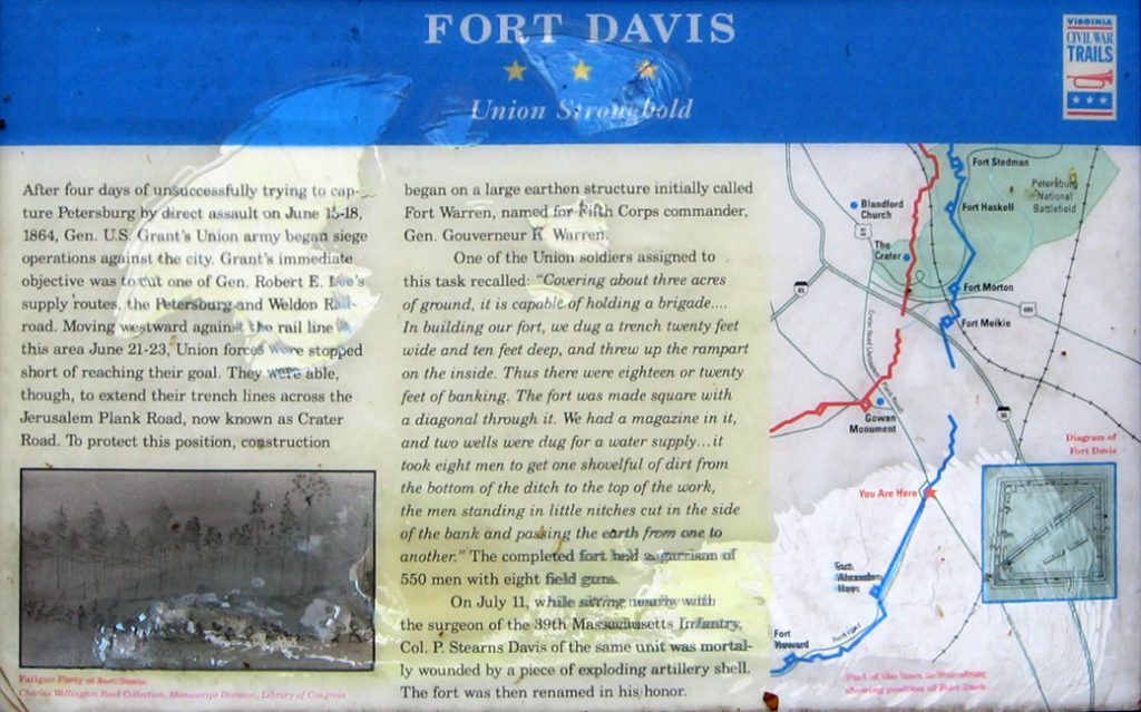 Fort Davis wayside marker near Petersburg, Virginia
