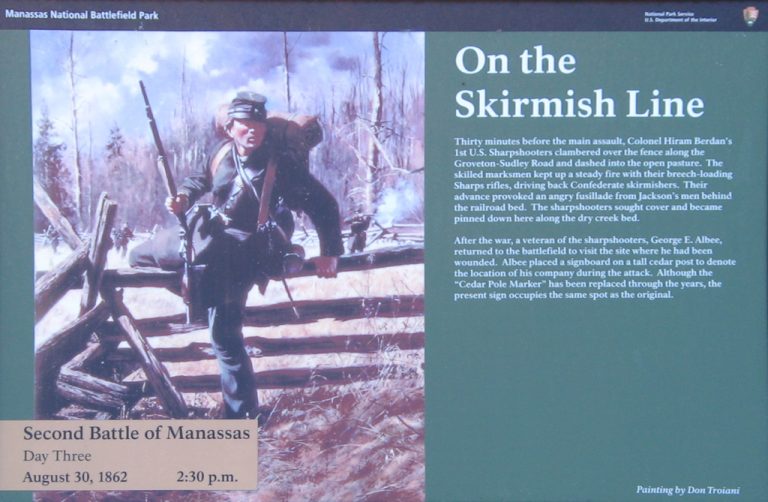 On the Skirmish Line wayside marker on the Manassas battlefield